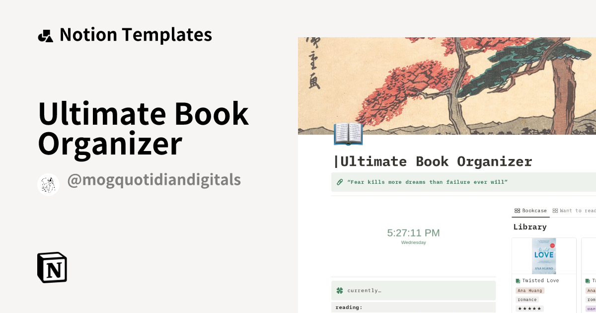 Ultimate Book Organizer Template by Mog | Notion Marketplace