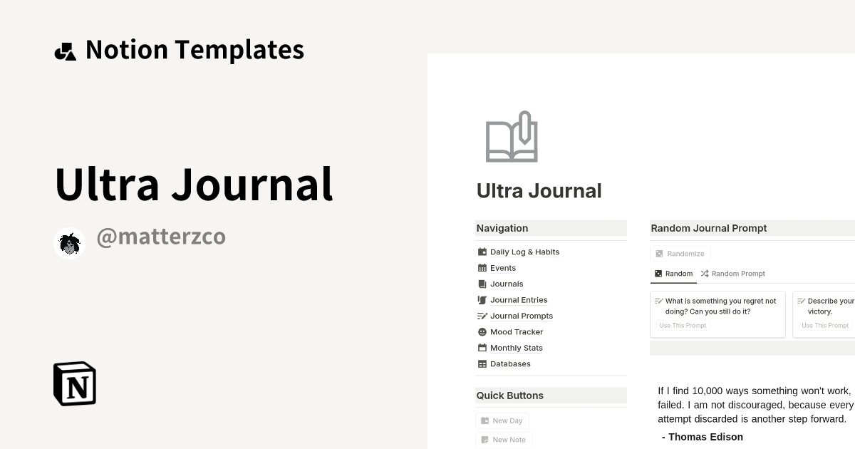 Ultra Journal Template by Matterz Co. | Notion Marketplace