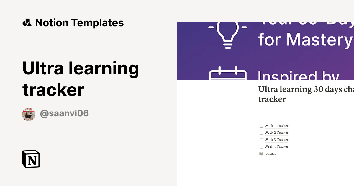 Ultra learning tracker Template by Saanvi k | Notion Marketplace