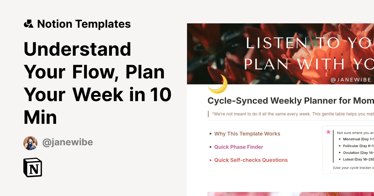 Understand Your Flow, Plan Your Week in 10 Min Template by Jane Wibe ...