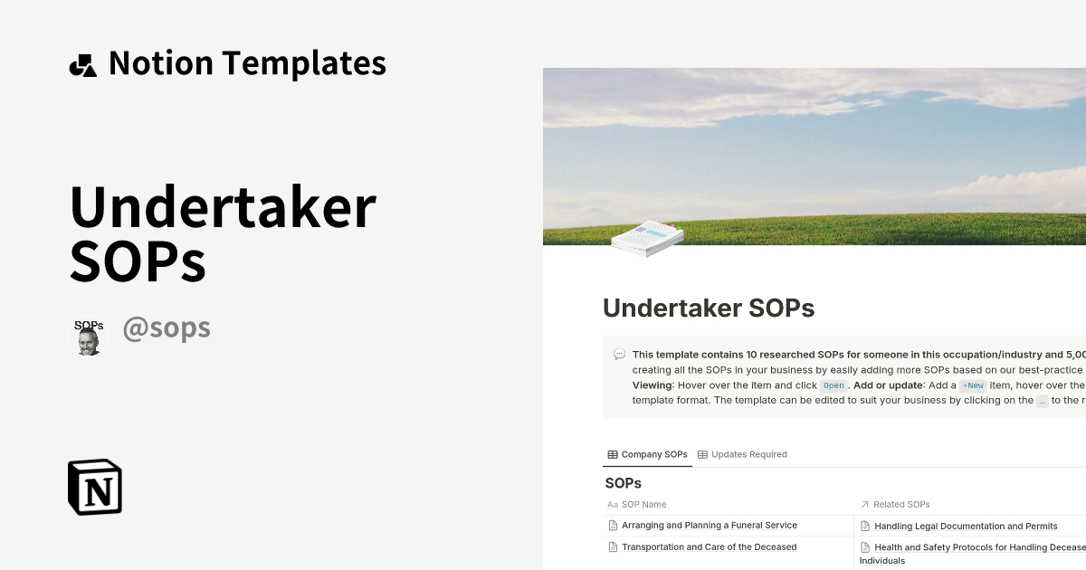 Undertaker SOPs Template by SOPs | Notion Marketplace