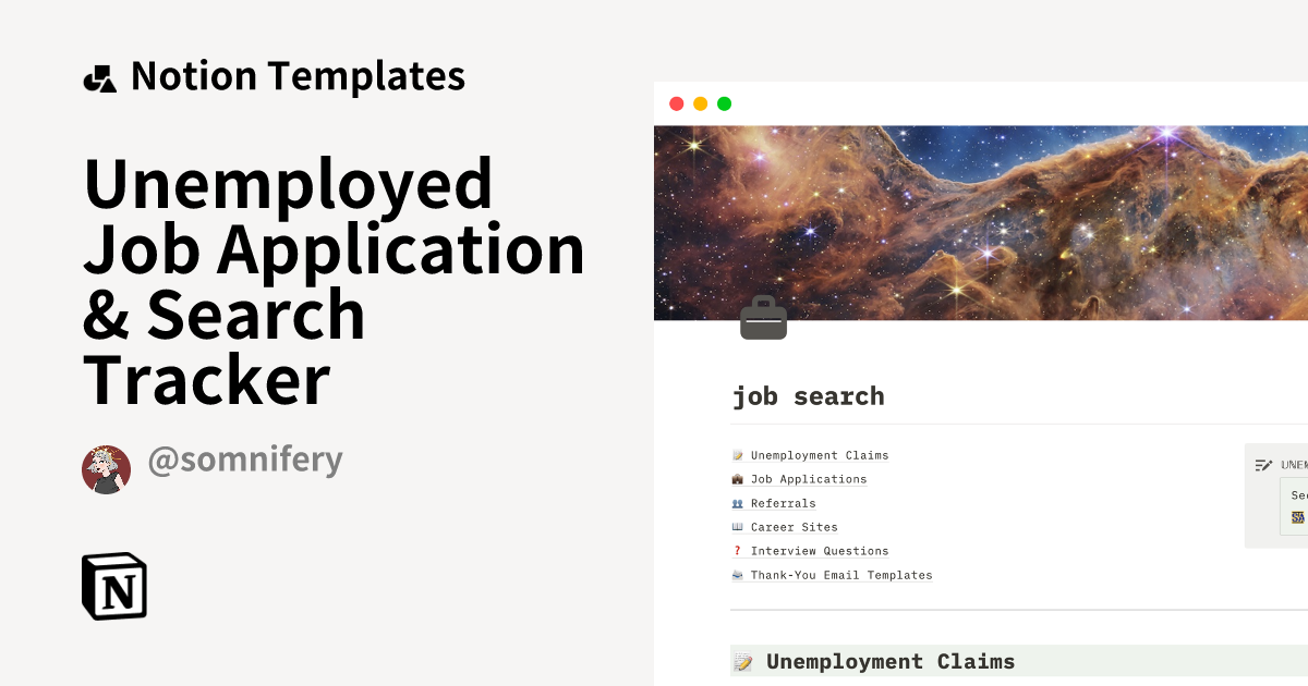 Unemployed Job Application & Search Tracker Template by somnifery ...