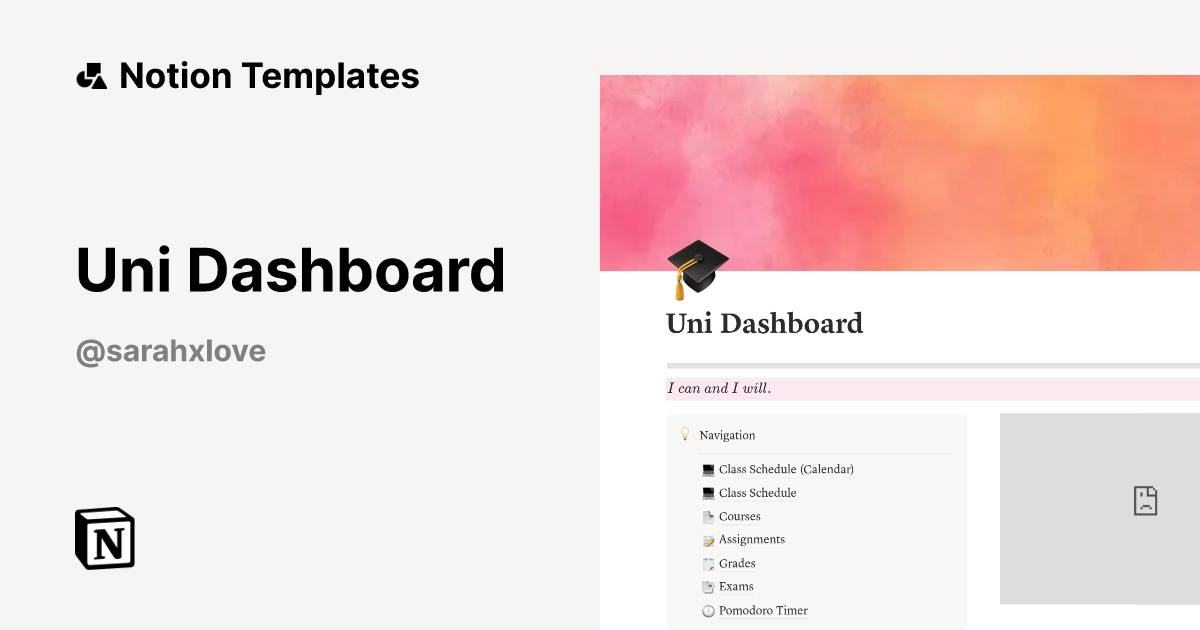 Uni Dashboard Template | Notion Marketplace