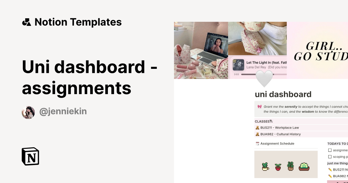 Uni dashboard - assignments Template by Jennie | Notion Marketplace