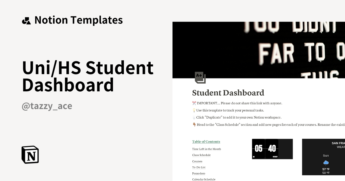 Uni/HS Student Dashboard Template | Notion Marketplace