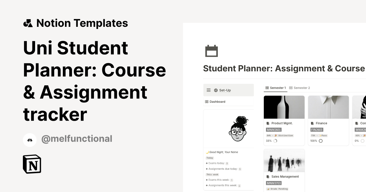Uni Student Planner: Course & Assignment tracker Template | Notion ...