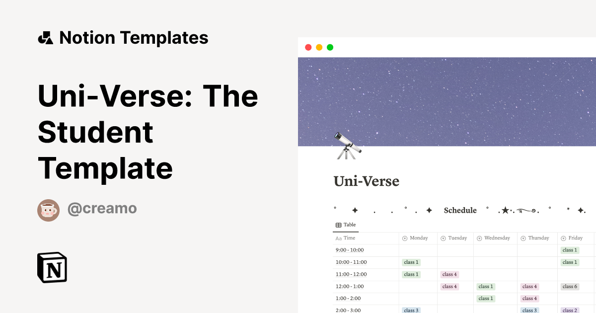 Uni-Verse: The Student Template Template by Creamo | Notion Marketplace