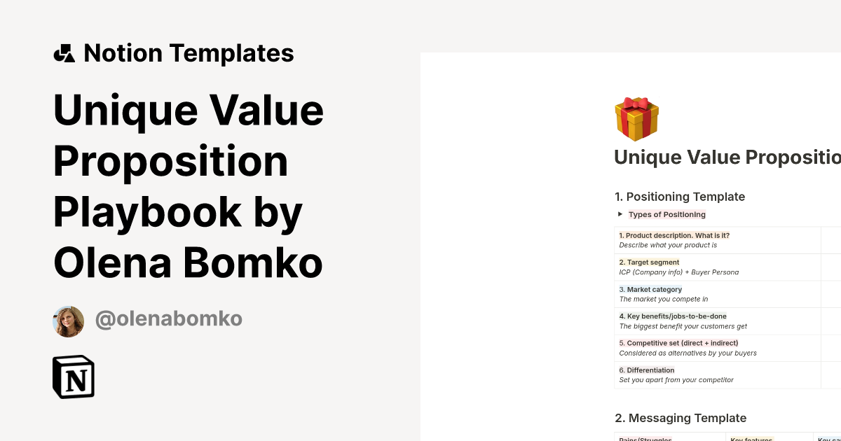 Unique Value Proposition Playbook by Olena Bomko Template | Notion ...