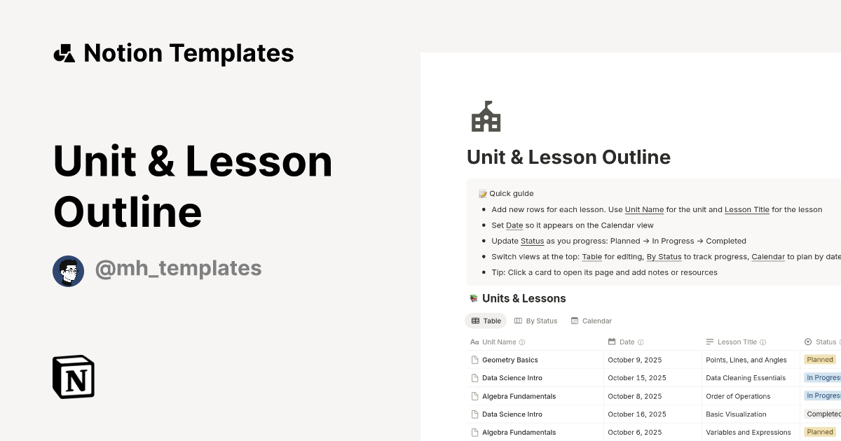 Unit & Lesson Outline Template by MH Systems | Notion Marketplace