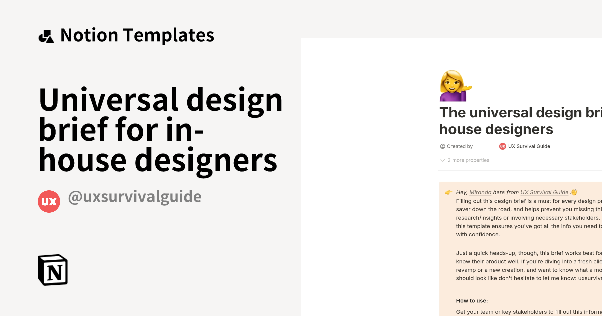 Universal design brief for in-house designers Template by UX Survival Guide | Notion Marketplace