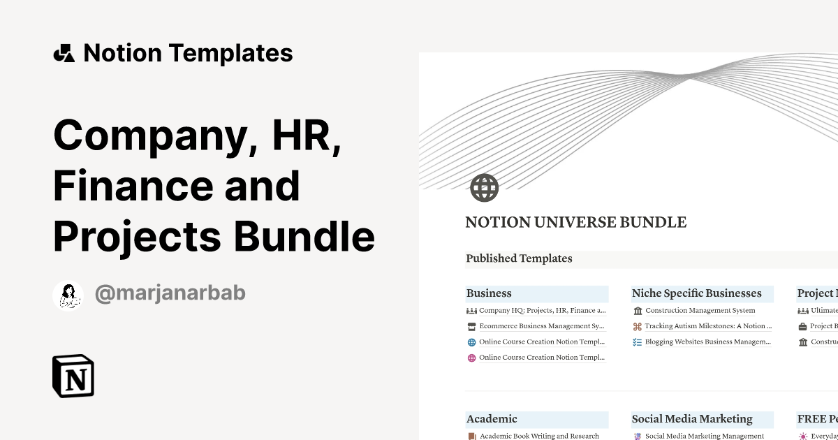 Company, HR, Finance and Projects Bundle Template | Notion Marketplace