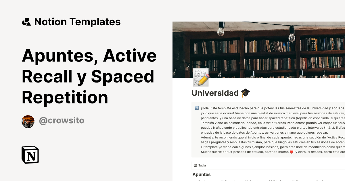 Apuntes, Active Recall y Spaced Repetition Template by Cristobal Rojas ...