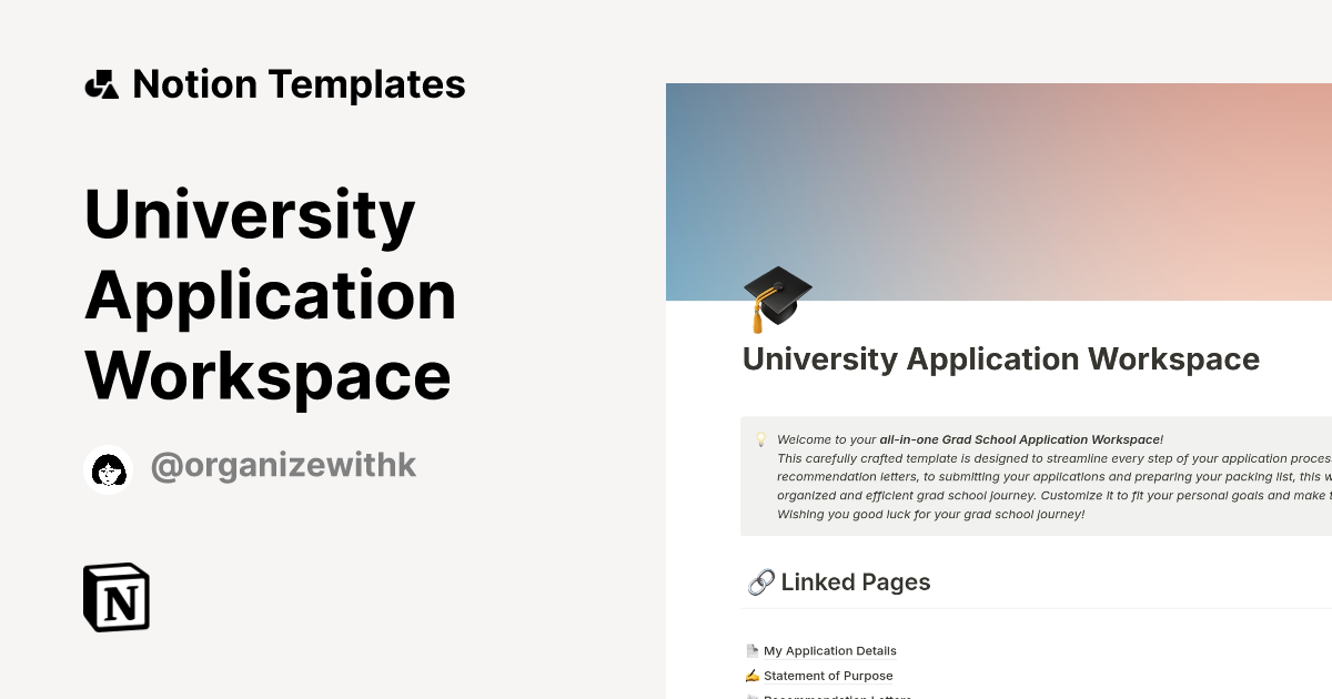 University Application Workspace Template by Organize With K | Notion ...