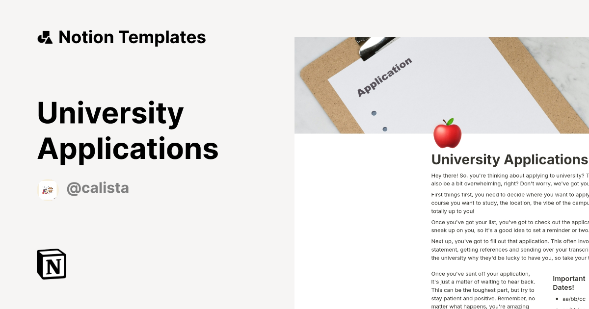 University Applications Template Notion Marketplace