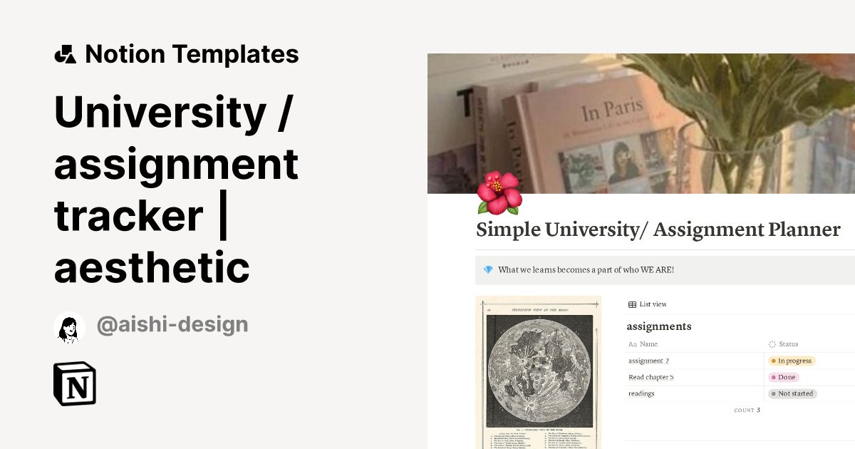 University / assignment tracker | aesthetic Template by Aishi | Notion Marketplace