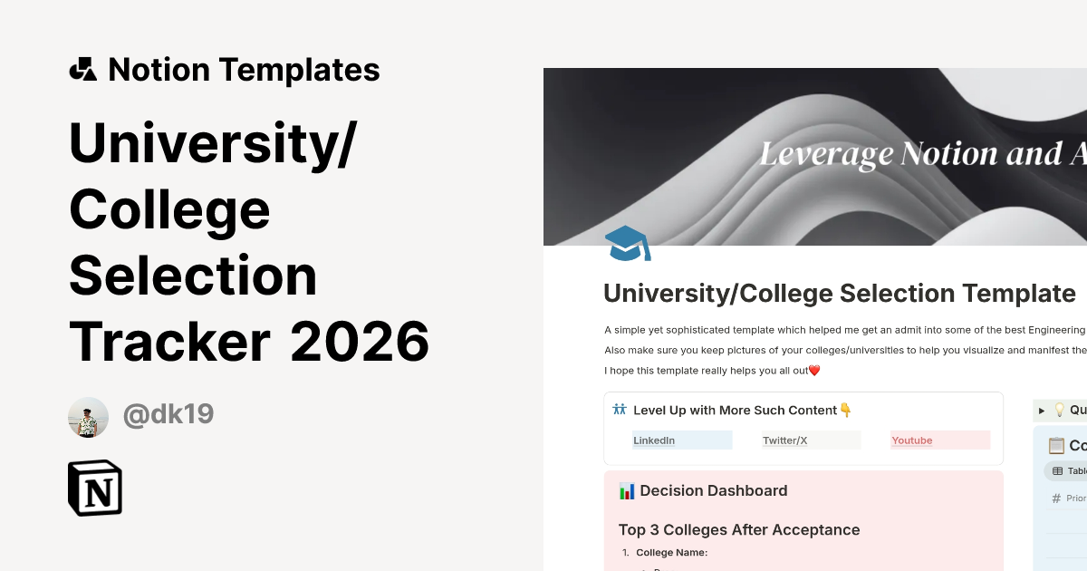 University/College Selection Tracker 2026 Template | Notion Marketplace