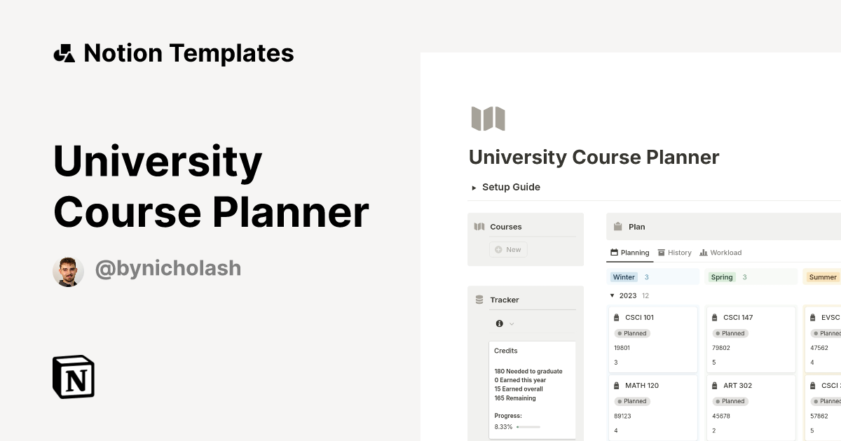 University Course Planner Template by Nicholas | Notion Marketplace