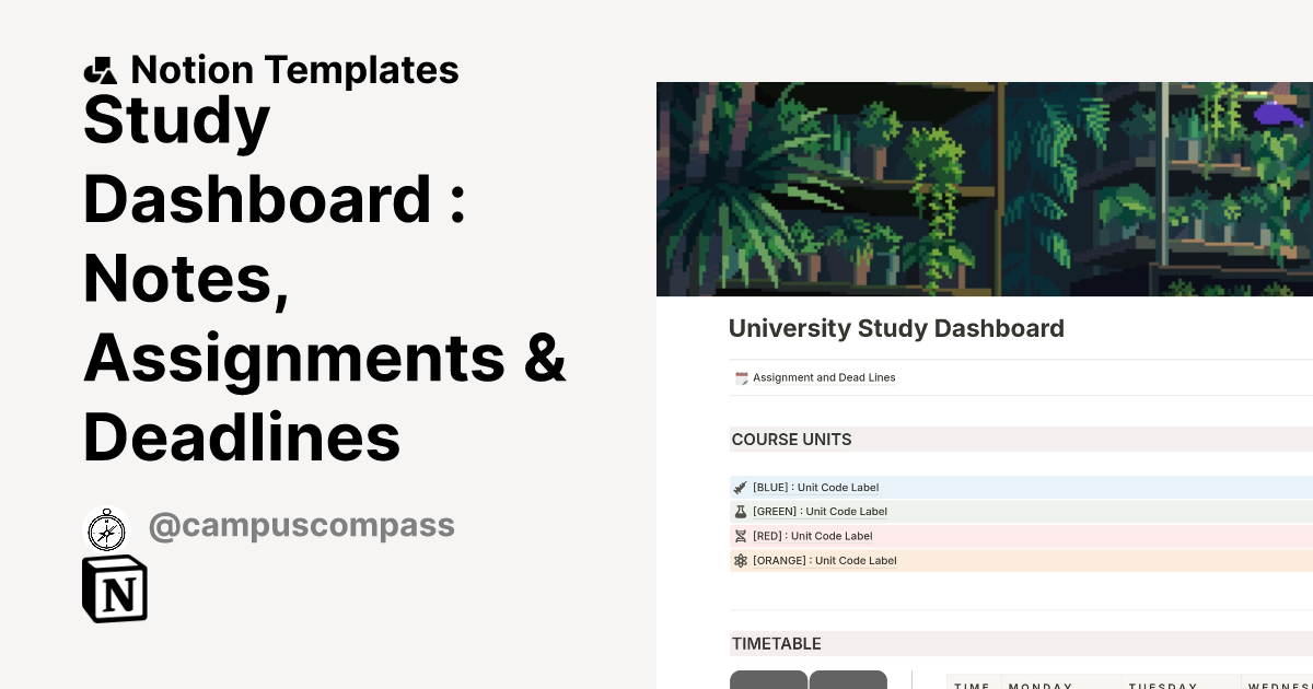 Study Dashboard : Notes, Assignments & Deadlines Template | Notion ...