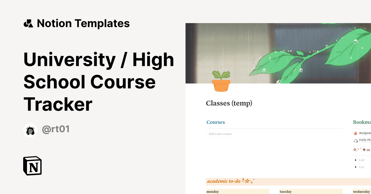 University / High School Course Tracker Template | Notion Marketplace
