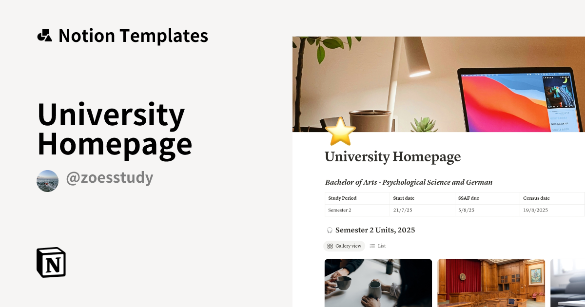 University Homepage Template by Zoe | Notion Marketplace