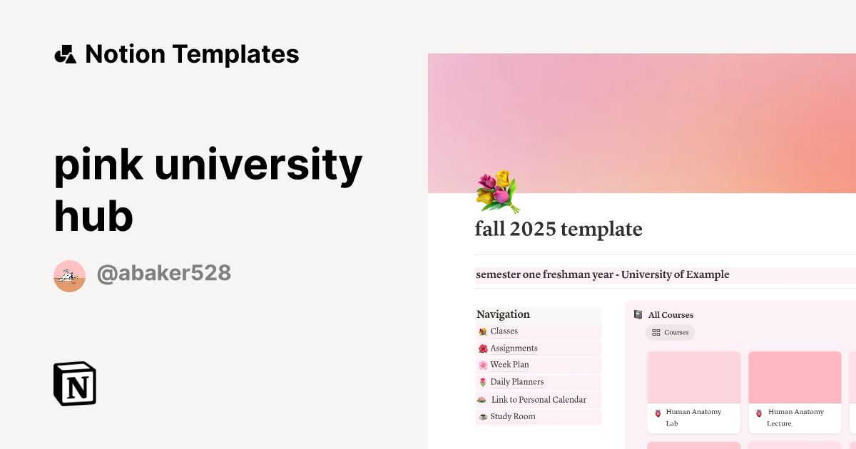 pink university hub Template | Notion Marketplace