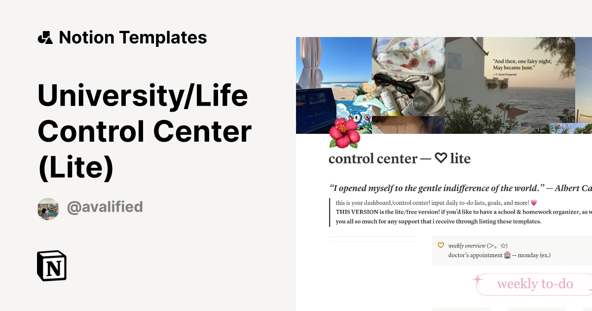 University/Life Control Center (Lite) Template by avalified | Notion Marketplace