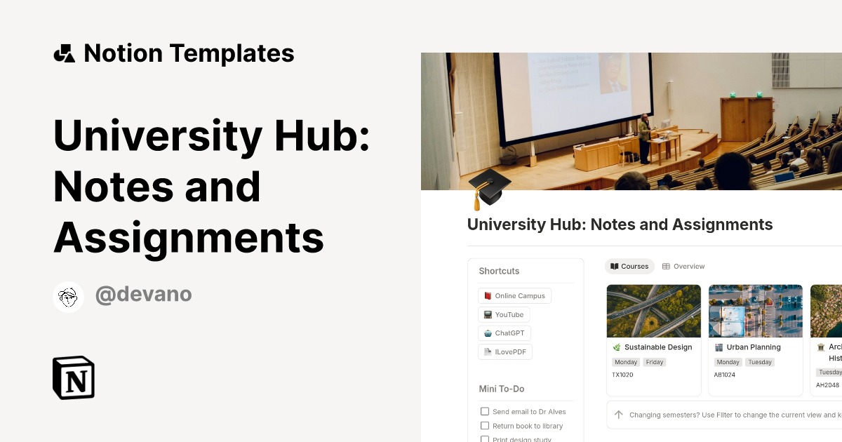 University Hub: Notes and Assignments Template by Devano | Notion ...