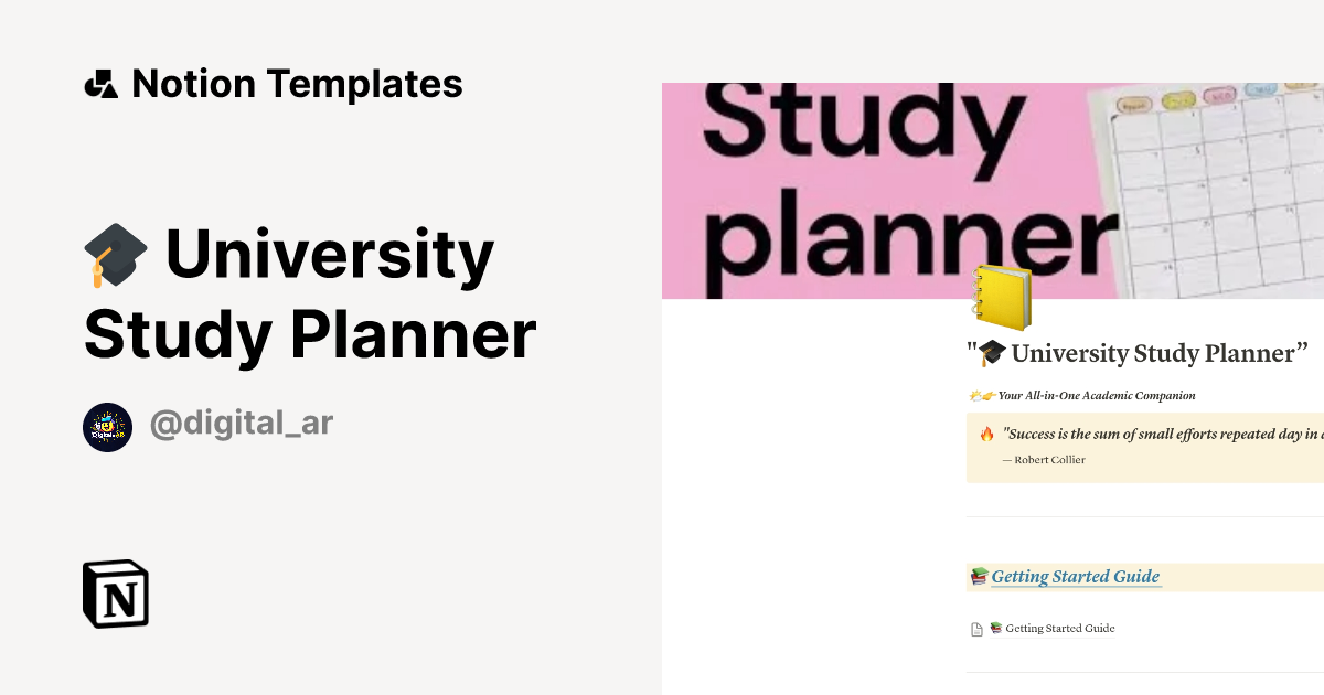 🎓 University Study Planner Template by Digital_AR | Notion Marketplace