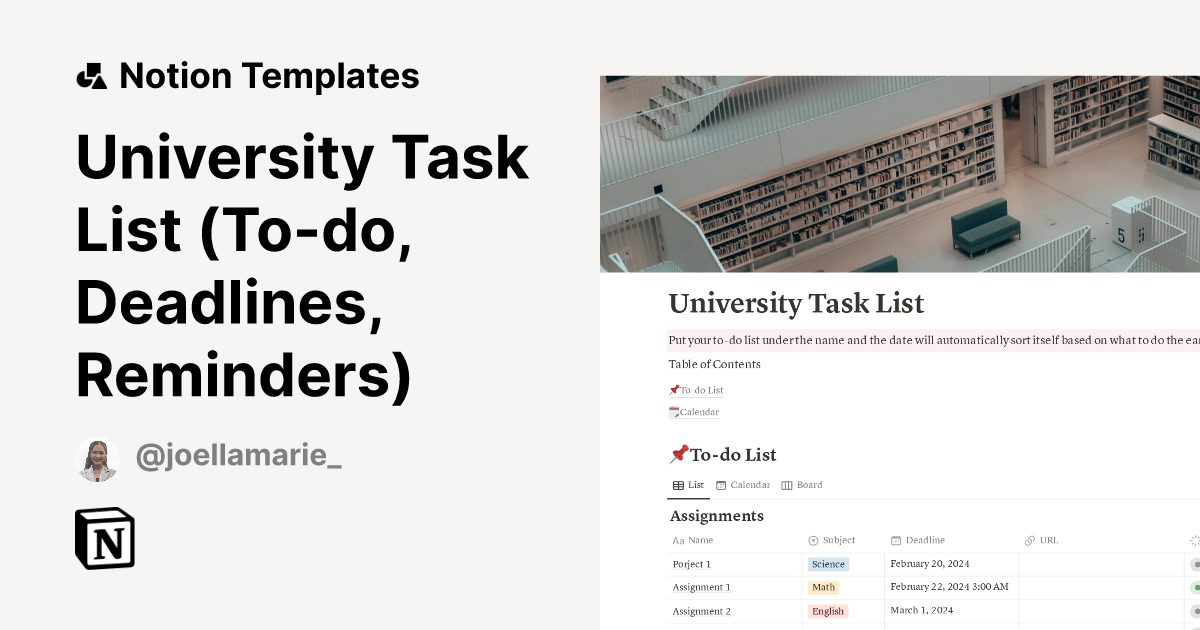 University Task List (To-do, Deadlines, Reminders) Template | Notion ... University Task List (To-do, Deadlines, Reminders) Template | Notion ...