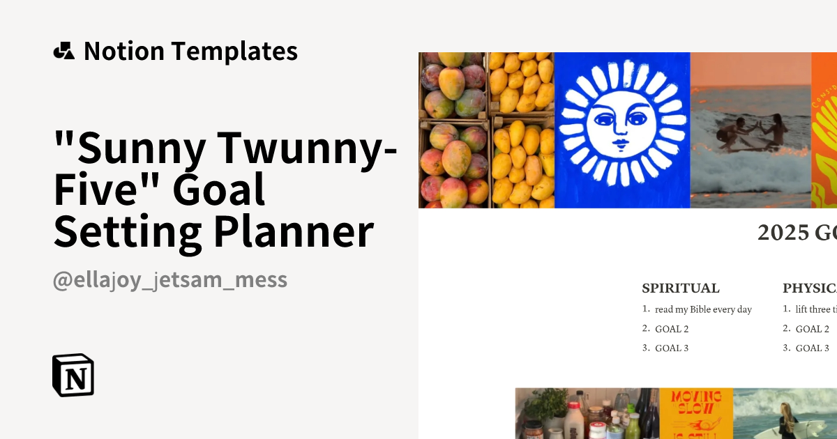 "Sunny Twunny-Five" Goal Setting Planner Template | Notion Marketplace