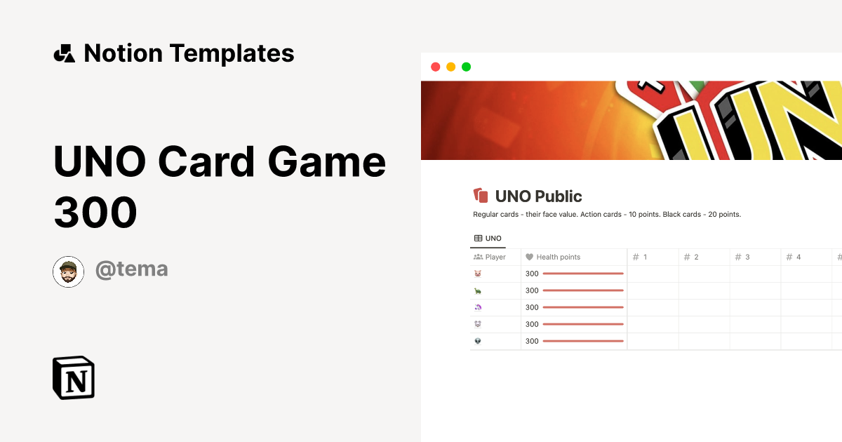 UNO Card Game 300 Template | Notion Marketplace