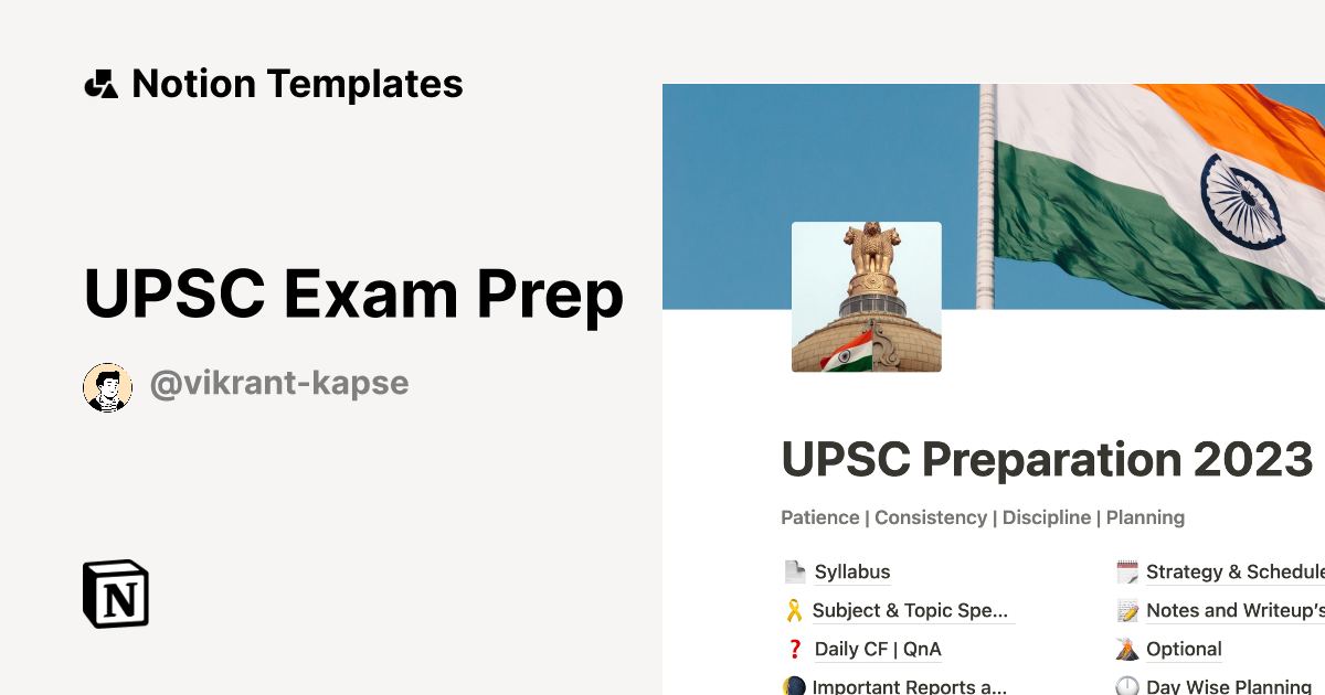 UPSC Exam Prep Template by Vikrant Kapse | Notion Marketplace