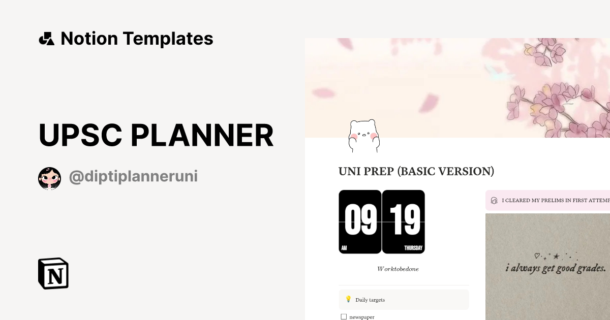 UPSC PLANNER Template by Rhea | Notion Marketplace