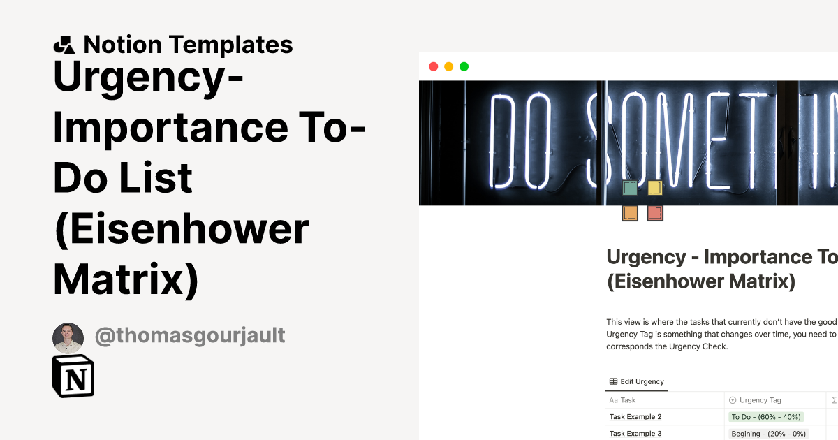 Urgency-Importance To-Do List (Eisenhower Matrix) Template | Notion ...