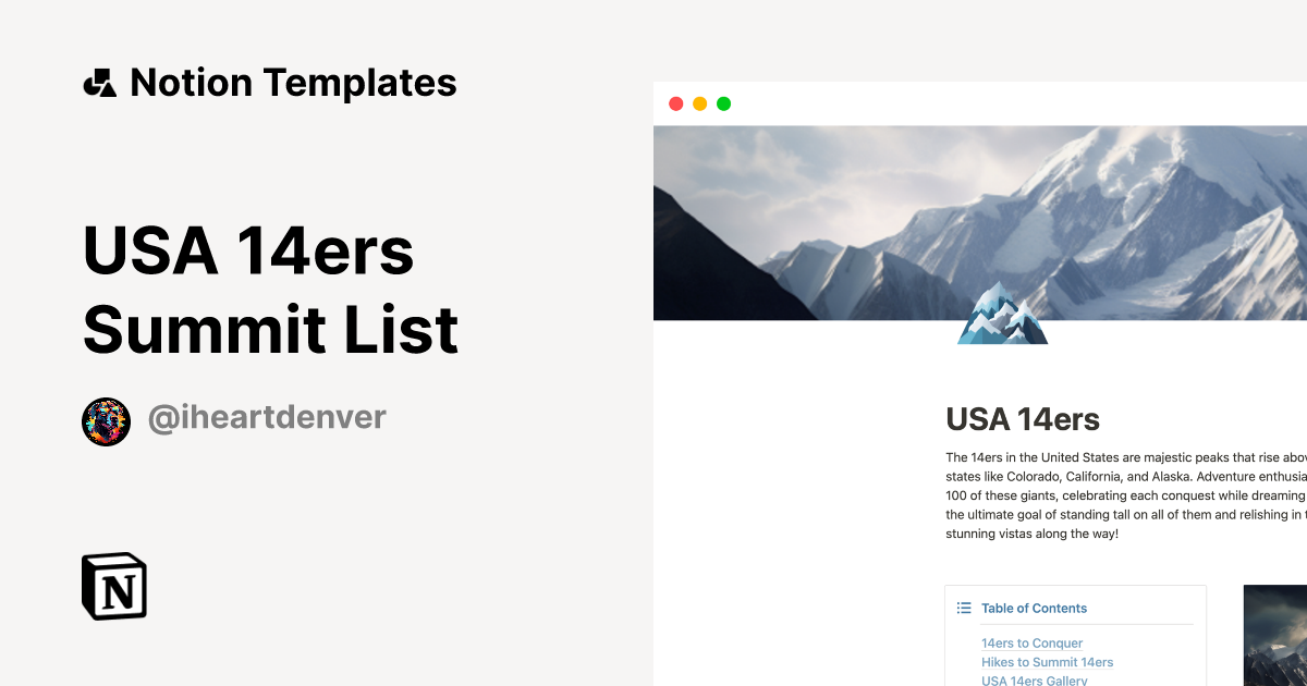 USA 14ers Summit List Template by iheartdenver | Notion Marketplace