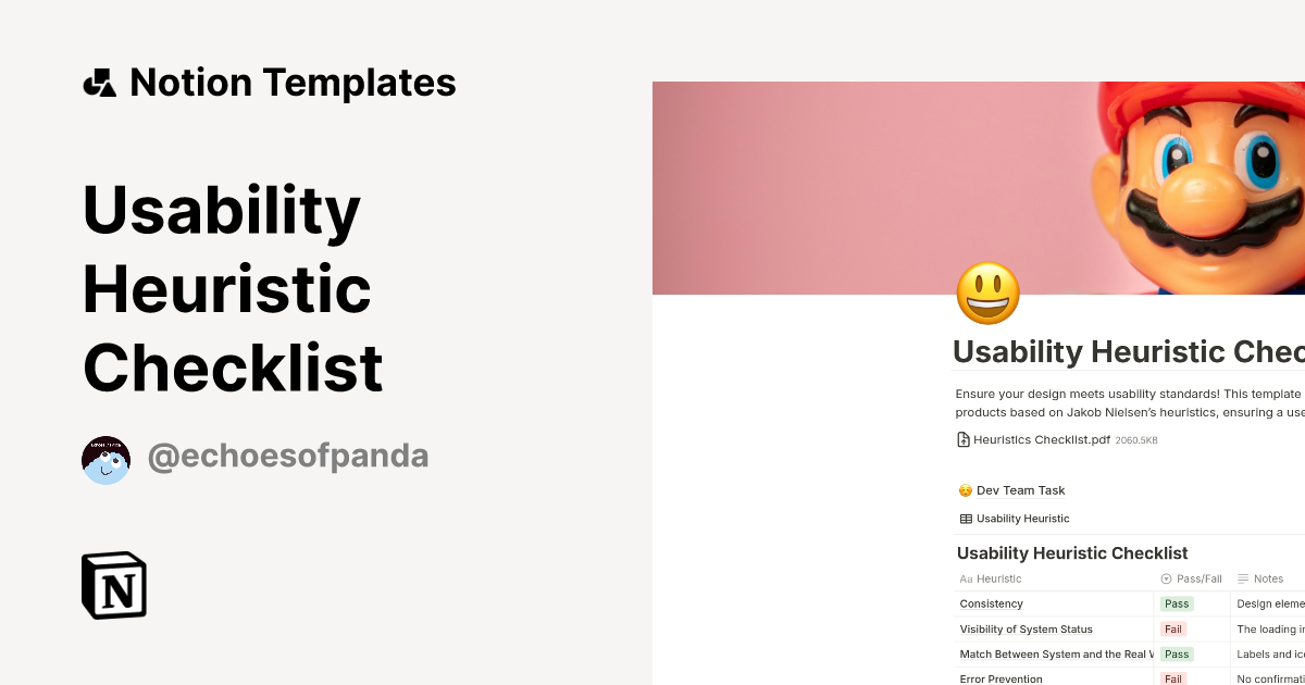 Usability Heuristic Checklist Template By Echoes Of Panda🐼 Notion Marketplace