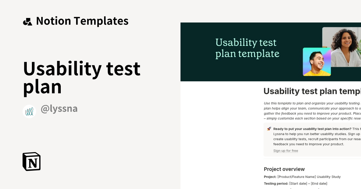 Usability test plan Template by Lyssna | Notion Marketplace