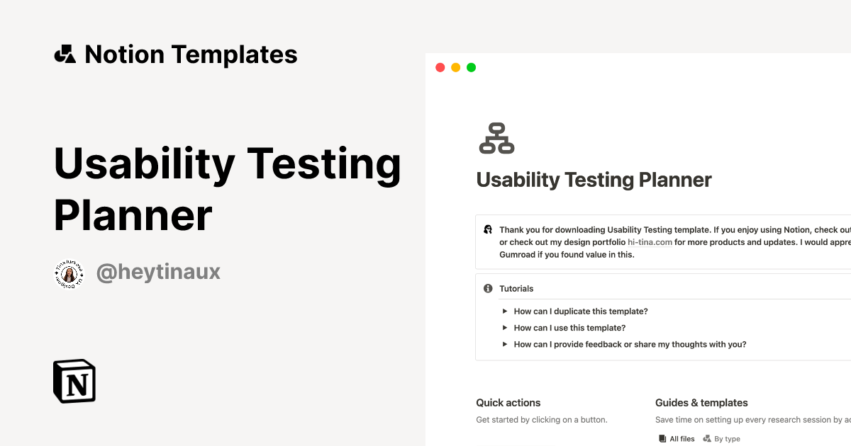 Usability Testing Planner Template by Tina Iurkova | Notion Marketplace