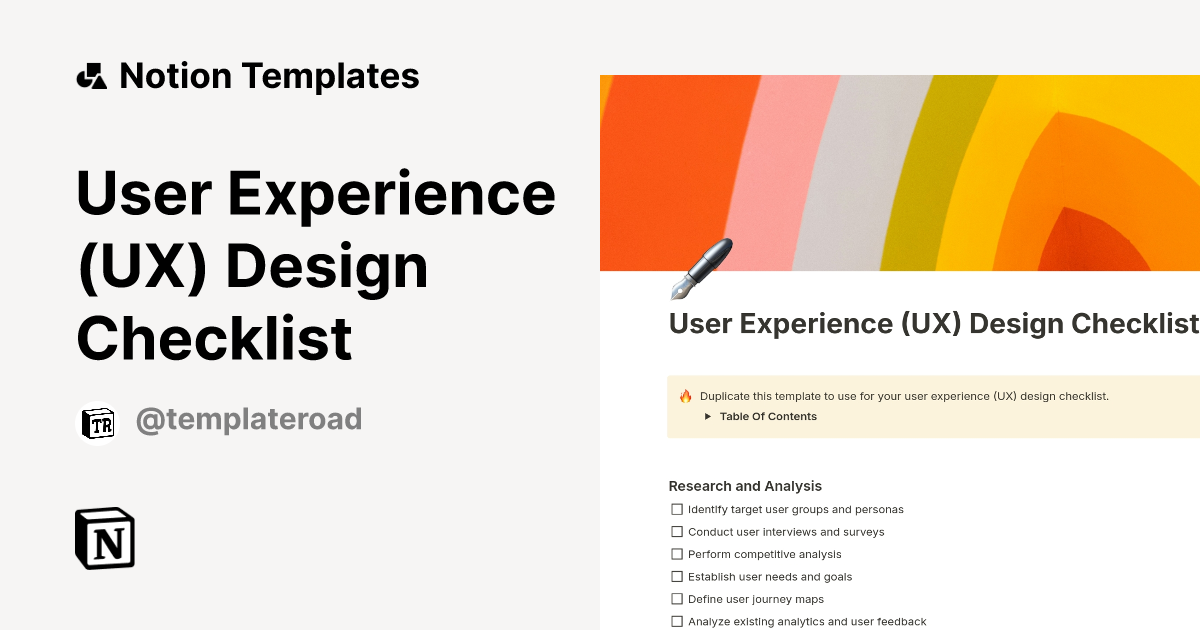 User Experience (UX) Design Checklist Template by Template Road | Notion Marketplace