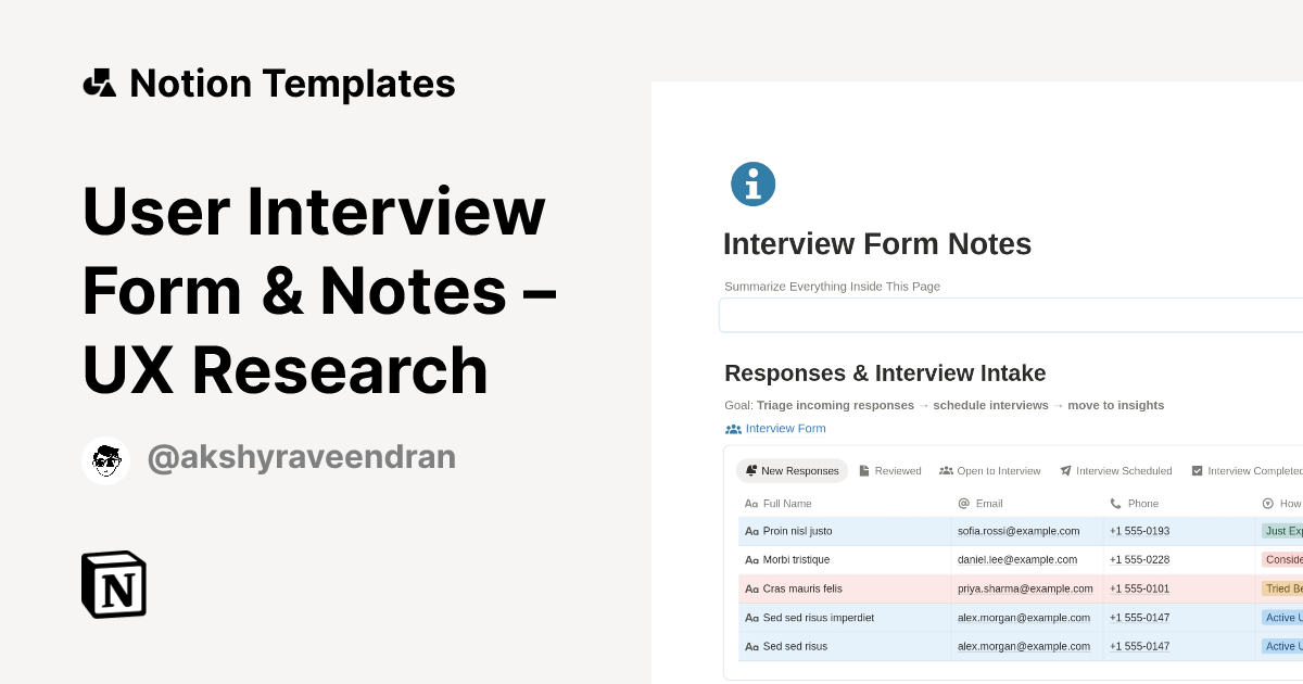 User Interview Form & Notes – UX Research Template by Akshay Raveendran ...