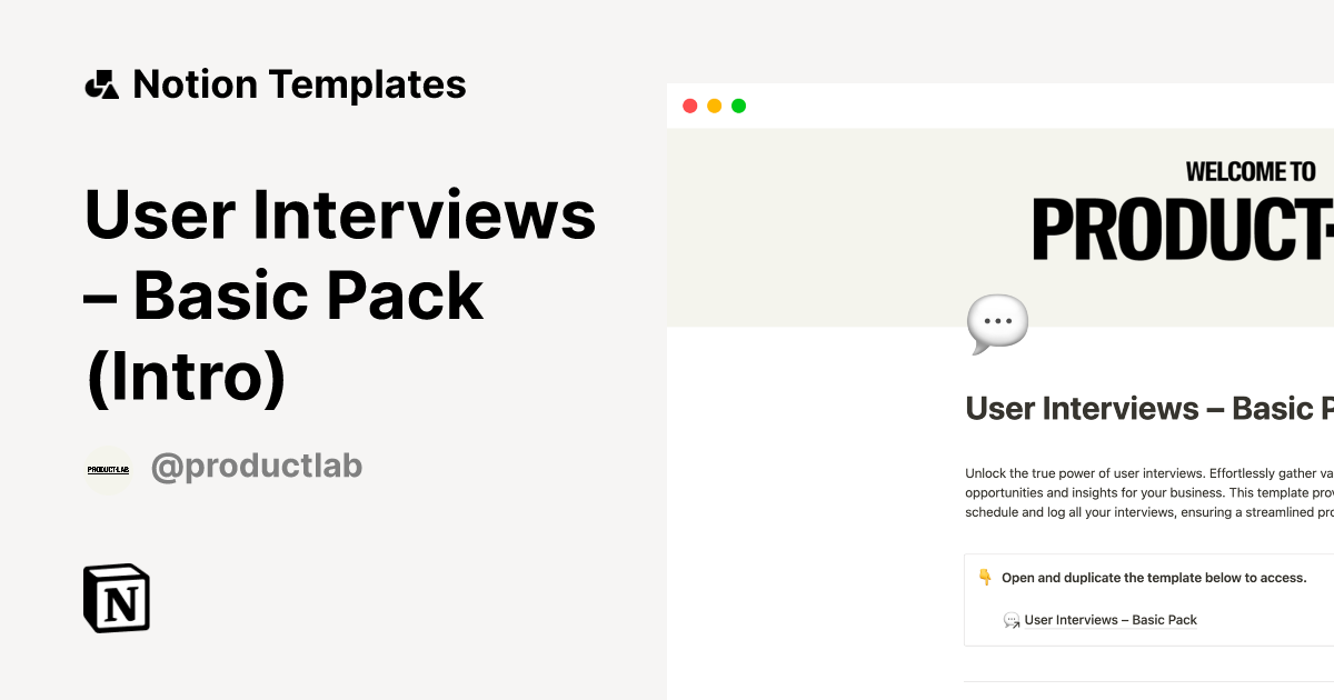 User Interviews – Basic Pack (Intro) Template | Notion Marketplace