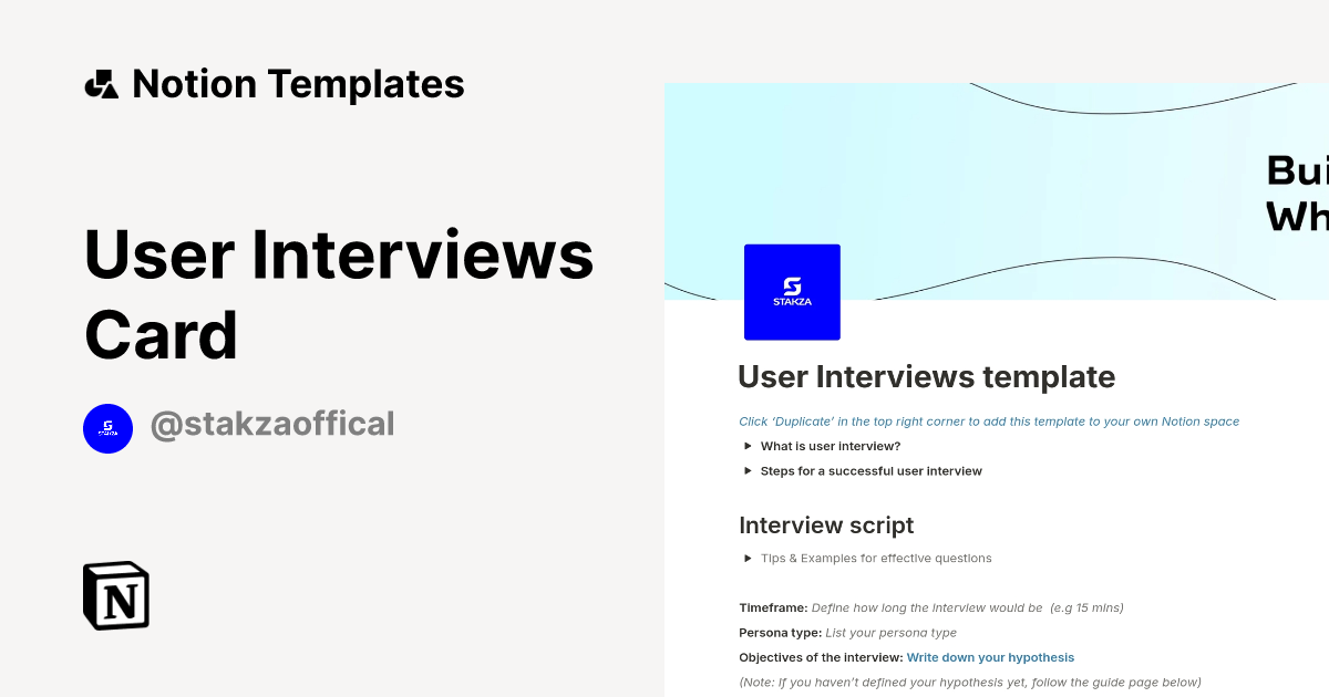 User Interviews Card Template by Stakza | Notion Marketplace
