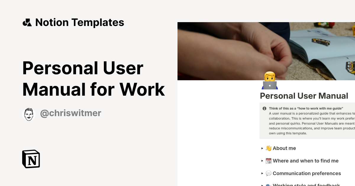 Personal User Manual for Work Template by Chris Witmer | Notion Marketplace