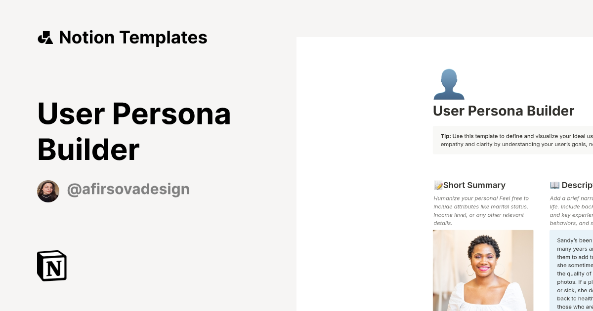 User Persona Builder Template by Anastasiia Firsova | Notion Marketplace