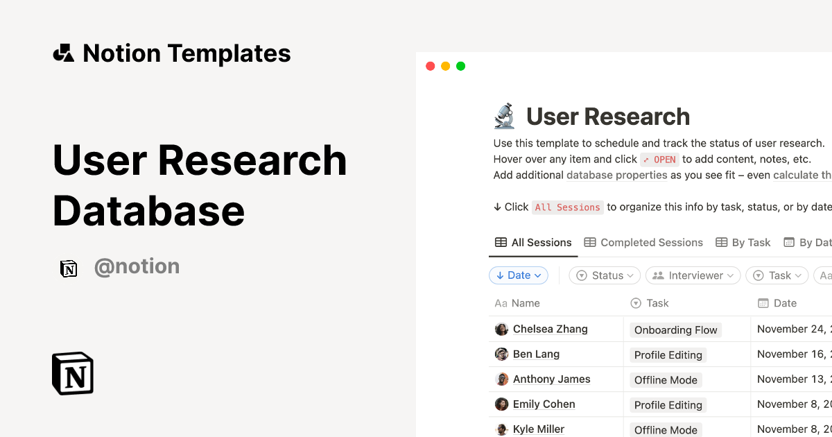 User Research Database 2026 Template | Notion Marketplace
