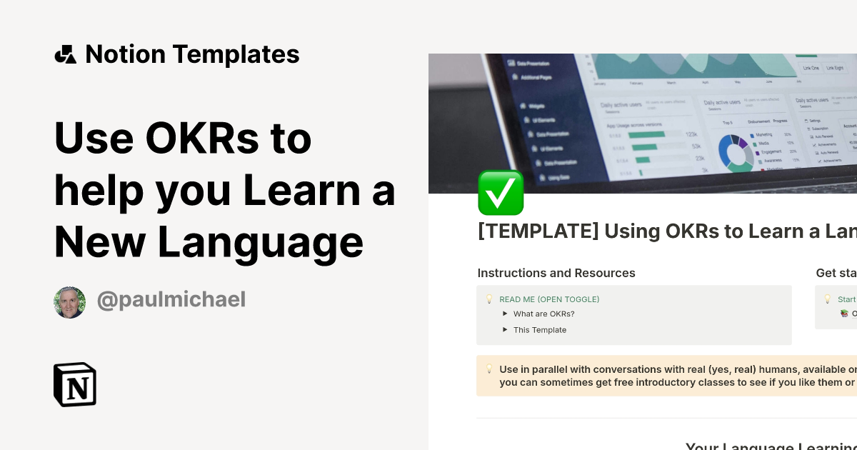 Use OKRs to help you Learn a New Language Template | Notion Marketplace