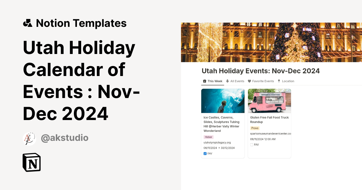 Utah Holiday Calendar of Events : Nov-Dec 2024 Template by Angela ...