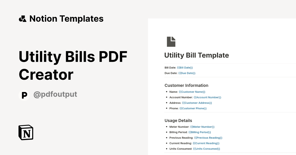 Utility Bills PDF Creator Template by PDFOutput | Notion Marketplace
