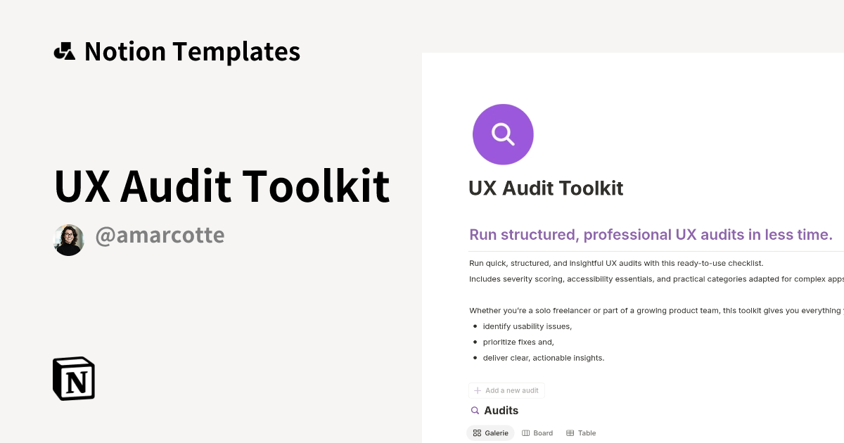 UX Audit Toolkit Template | Notion Marketplace