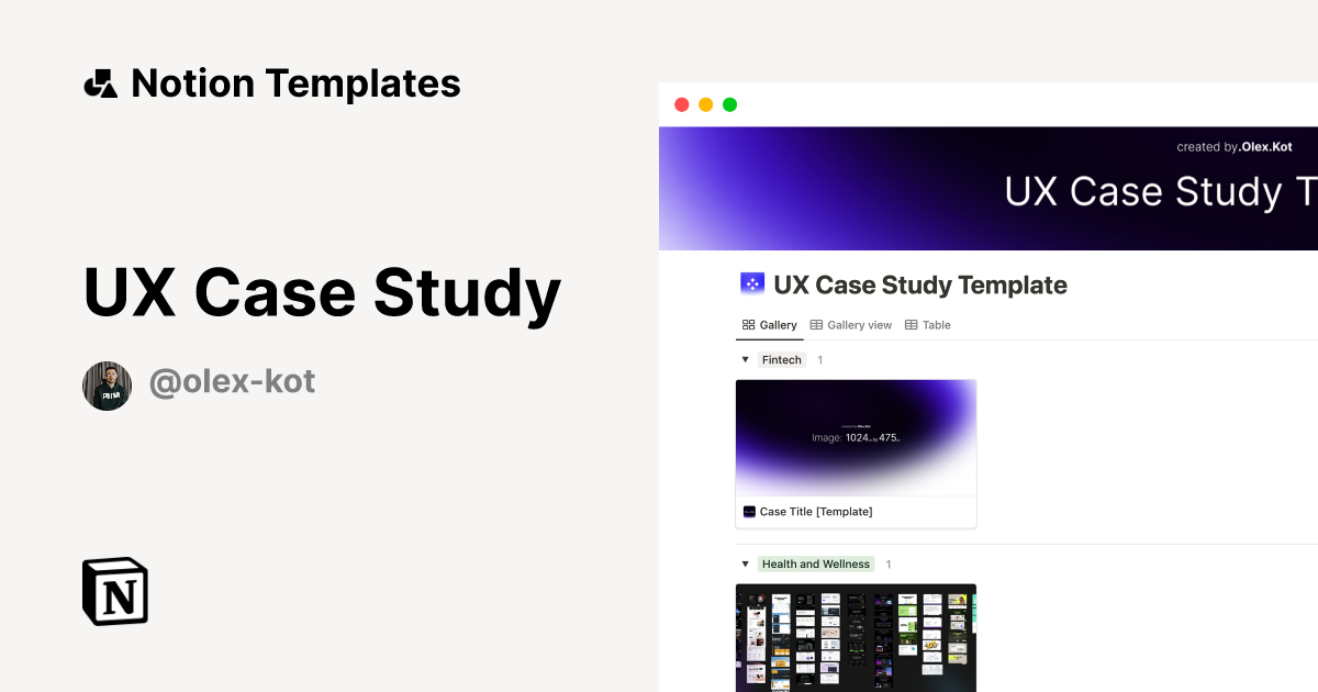UX Case Study Template by Olex. Kot | Notion Marketplace